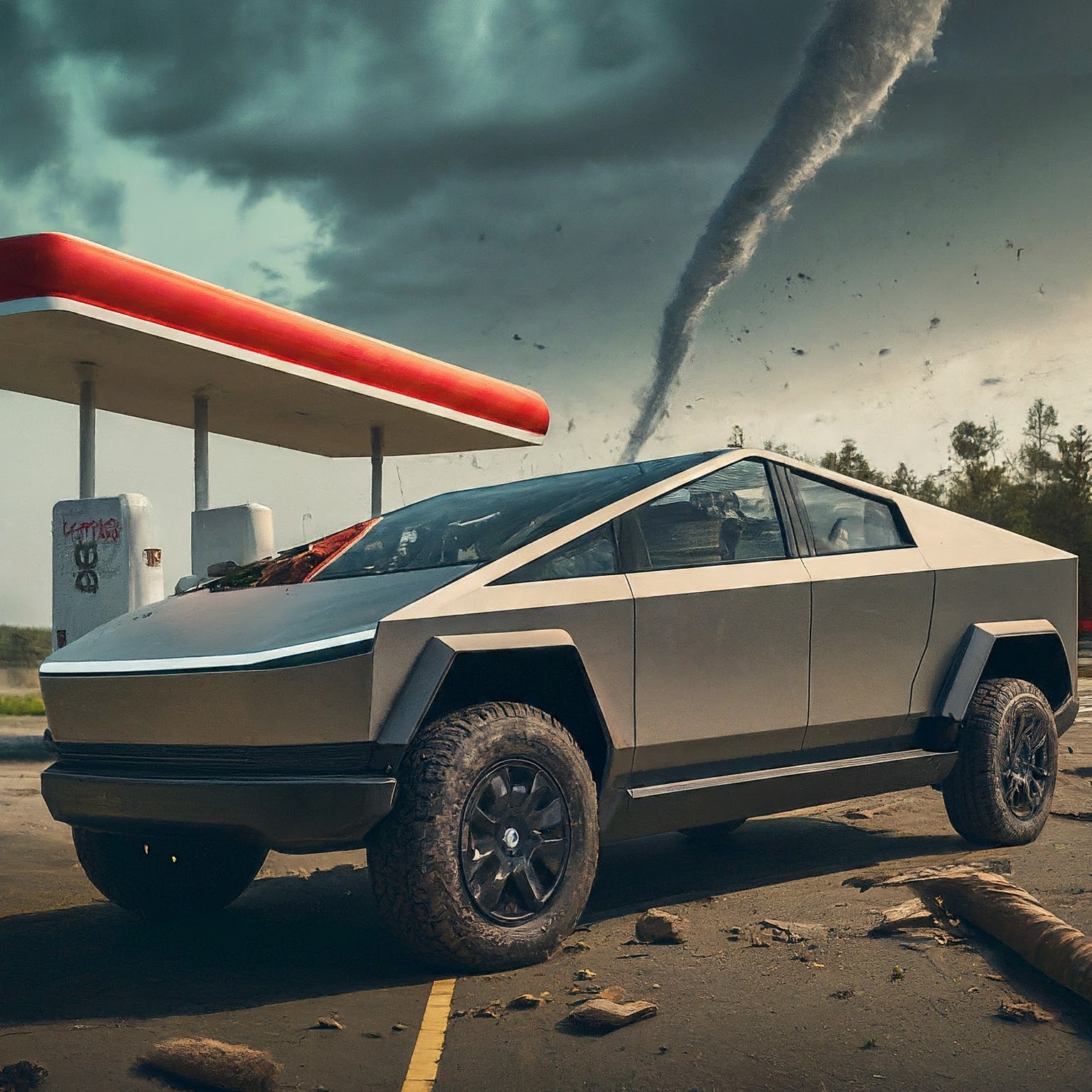 Cybertruck powers a gas station in Houston after a tornado - Electric ...